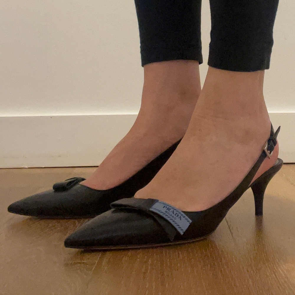 Authentic Prada Kitten Heel With Blue Ribbon Logo Use… - Gem